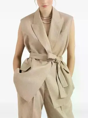 Brunello Cucinelli Linen Belted Vest - Neutrals