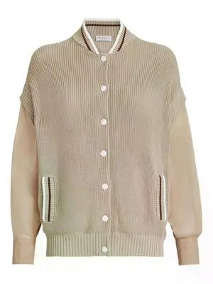 Brunello Cucinelli Organza-sleeve Cotton Cardigan - Neutrals