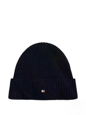 Tommy Hilfiger Logo Appliqué Ribbed Beanie - Blue