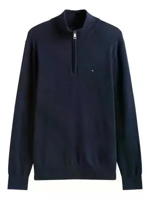 Tommy Hilfiger Cotton Mock Neck Zip Sweater - Blue