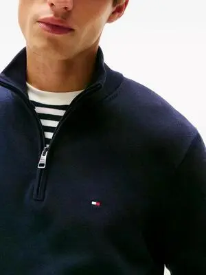 Tommy Hilfiger Cotton Mock Neck Zip Sweater - Blue