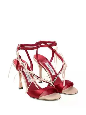 JIMMY CHOO Lula 100 Crystal Embellished Bow Sandals - Red