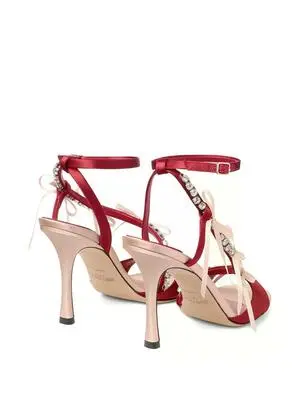 JIMMY CHOO Lula 100 Crystal Embellished Bow Sandals - Red