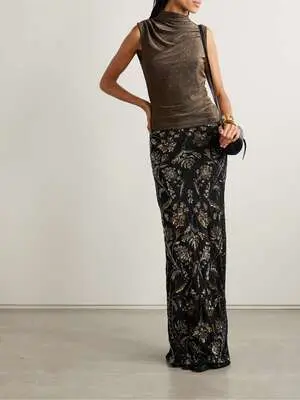 Veronica Beard Medina Embellished Crepe Maxi Skirt