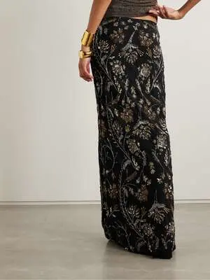 Veronica Beard Medina Embellished Crepe Maxi Skirt