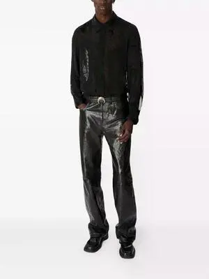 MARINE SERRE Leather Glossy Moon Motif Trousers