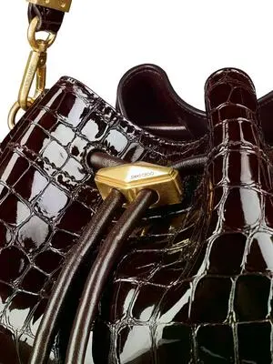 JIMMY CHOO Medium Cinch Crocodile-effect Shoulder Bag - Brown