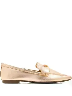Schutz Metallic Loafers With Triangular Plaque