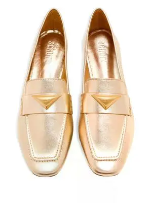 Schutz Metallic Loafers With Triangular Plaque