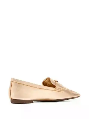 Schutz Metallic Loafers With Triangular Plaque