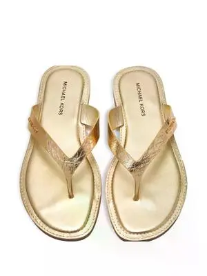 Michael Kors Metallic Leather Thong Flip Flops - Brown