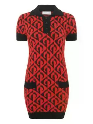 MARINE SERRE Moon Lozenge-knit Polo Dress - Red