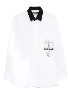 Karl Lagerfeld Contrast Collar Graphic Shirt - White