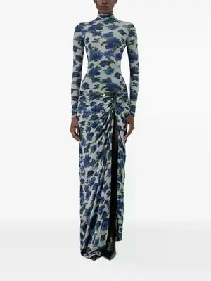Coperni Floral Belted Midi Dress - Blue