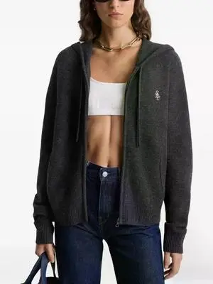 Sporty & Rich Embroidered Zip Hoodie - Grey