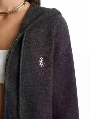 Sporty & Rich Embroidered Zip Hoodie - Grey