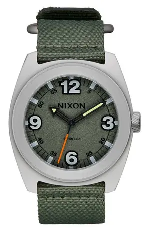 Nixon Clutch Webbing Strap Watch - Matte Silver/thyme