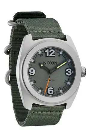 Nixon Clutch Webbing Strap Watch - Matte Silver/thyme