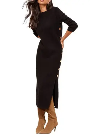 FRIENDS LIKE THESE Side Button Long Sleeve Sweater Dress