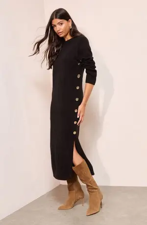 FRIENDS LIKE THESE Side Button Long Sleeve Sweater Dress