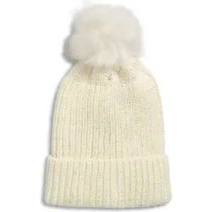 Tasha Faux Fur Pom Sparkle Beanie - White