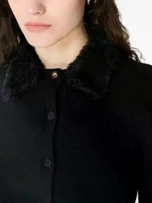 MARINE SERRE Wool Cropped Cardigan With Faux-fur Collar - Black