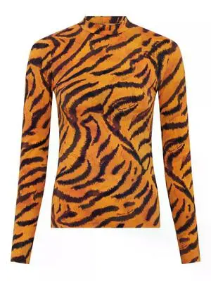 MARINE SERRE Tiger Print Long Sleeve High Neck Top - Orange