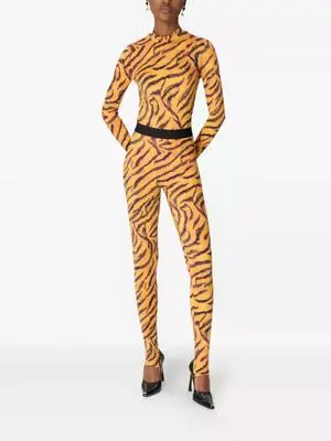 MARINE SERRE Tiger Print Long Sleeve High Neck Top - Orange