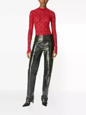 MARINE SERRE Glossy Leather Trousers With Crescent Moon Motif - Black