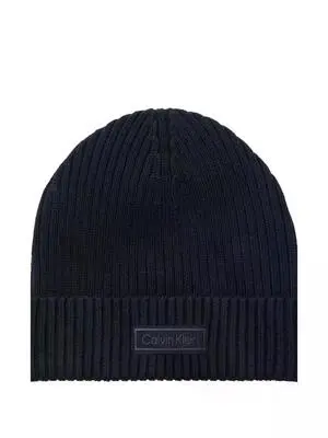 Calvin Klein Logo-patch Ribbed Beanie - Blue