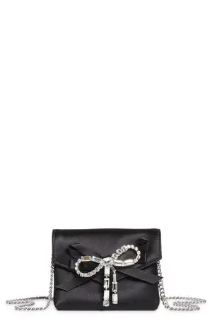 JIMMY CHOO Soft Card Holder With Bow Detail And Chain Strap - Black/silver