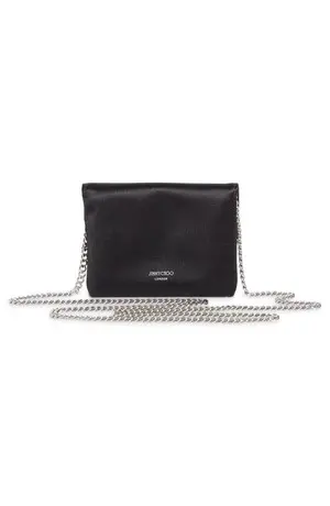 JIMMY CHOO Soft Card Holder With Bow Detail And Chain Strap - Black/silver