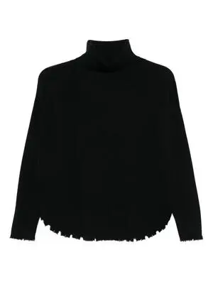 KUJTEN Roll-neck Frayed Sweater - Black