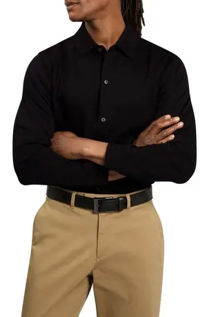 Ted Baker London Quillon Knit Cotton Button-up Shirt - Black