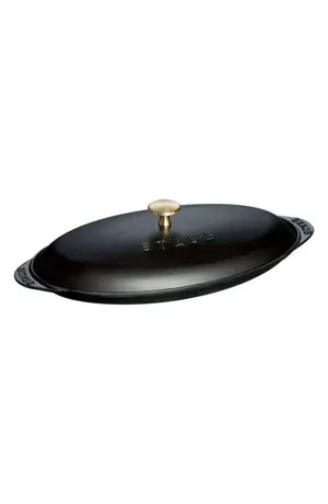 STAUB Enameled Cast Iron Fish Pan With Lid - Matte Black