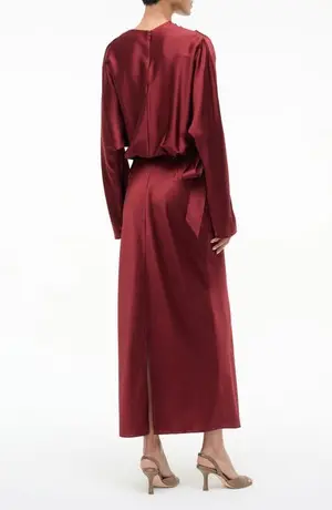 Staud Phoebe Long Sleeve Stretch Silk Dress - Sangria
