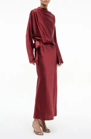 Staud Phoebe Long Sleeve Stretch Silk Dress - Sangria