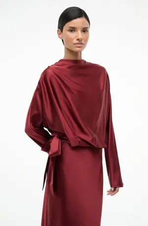 Staud Phoebe Long Sleeve Stretch Silk Dress - Sangria