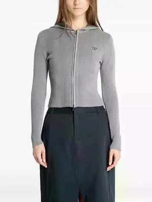DAILY PAPER Long-sleeve Rib Knit Zip Up Hoodie - Grey