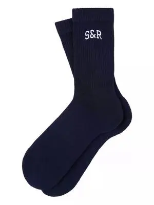 SPORTY & RICH Ribbed Logo Socks - Blue