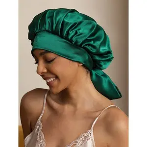 SILKSILKY Silk Bonnet With Long Ribbons - Darkgreen