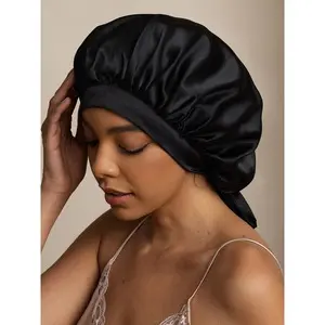 SILKSILKY Mulberry Silk Sleep Cap With Tie Detail - Black