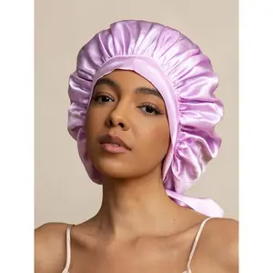 SILKSILKY Mulberry Silk Sleep Cap With Tie Detail - Lavender