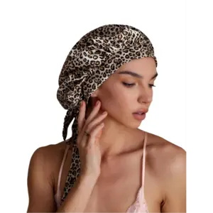 SILKSILKY Mulberry Silk Sleep Cap With Tie Detail - Leopard
