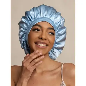 SILKSILKY Mulberry Silk Sleep Cap With Tie Detail - Lightblue