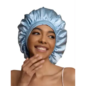 SILKSILKY Mulberry Silk Sleep Cap With Tie Detail - Lightblue