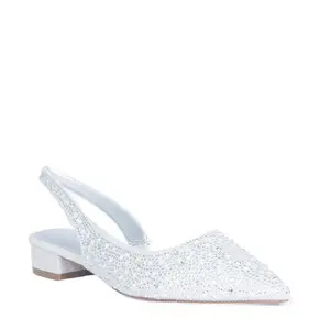 LAUREN LORRAINE Joy Rhinestone Embellished Slingback Flats - Silver