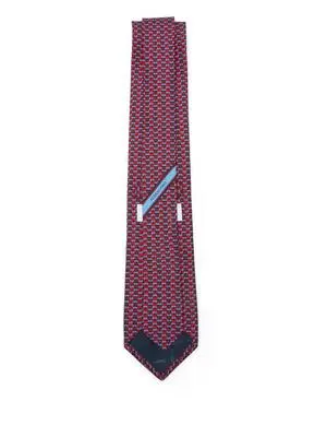 FERRAGAMO Gancini Print Silk Neck Tie - Red