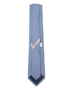 FERRAGAMO Gancini Print Silk Neck Tie - Blue
