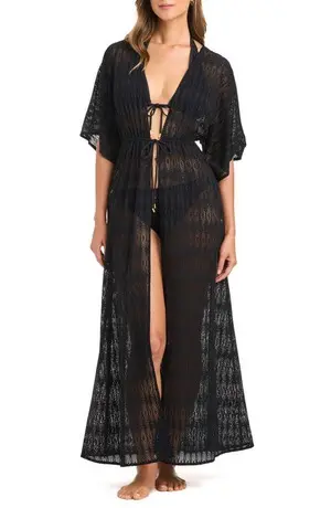 ROD BEATTIE Open Stitch Cover Up Caftan - Black